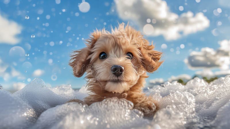 Dog Being Washed in Bath. Generative AI Stock Illustration ...