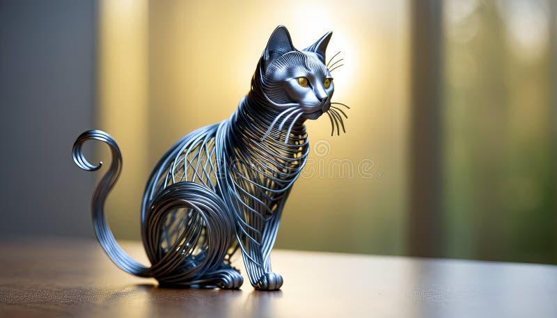Cat Bent Wire Figure on Blurred Backdrop, Abstract Wire Cat Creative ...