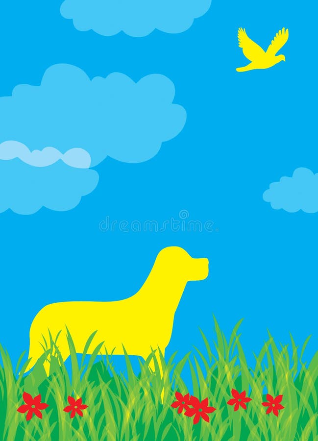 Dog and bird illustration stock illustration. Illustration of clouds ...