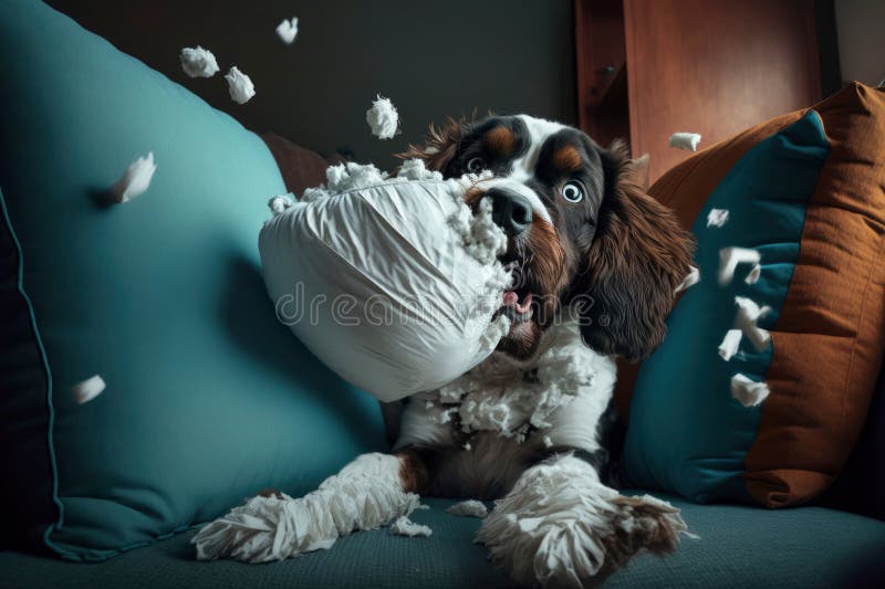 Dog that Destroys the Sofa Cushions with a Surprised Face, Illustration ...