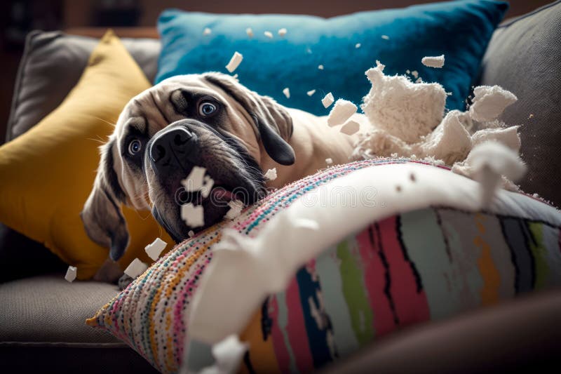 Dog that Destroys the Sofa Cushions with a Surprised Face, Illustration ...