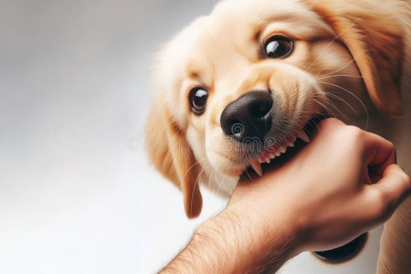 The Dog Bites His Hand. Space for Text. Stock Image - Image of ...