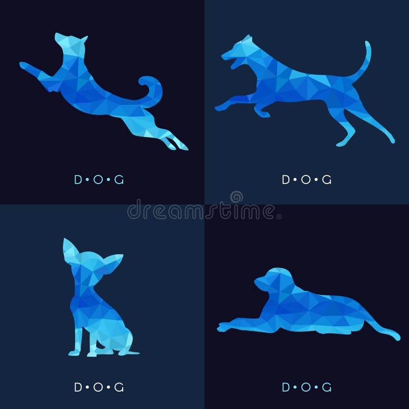 Dog - Blue Low Poly Vector Set Design Stock Vector - Illustration of ...