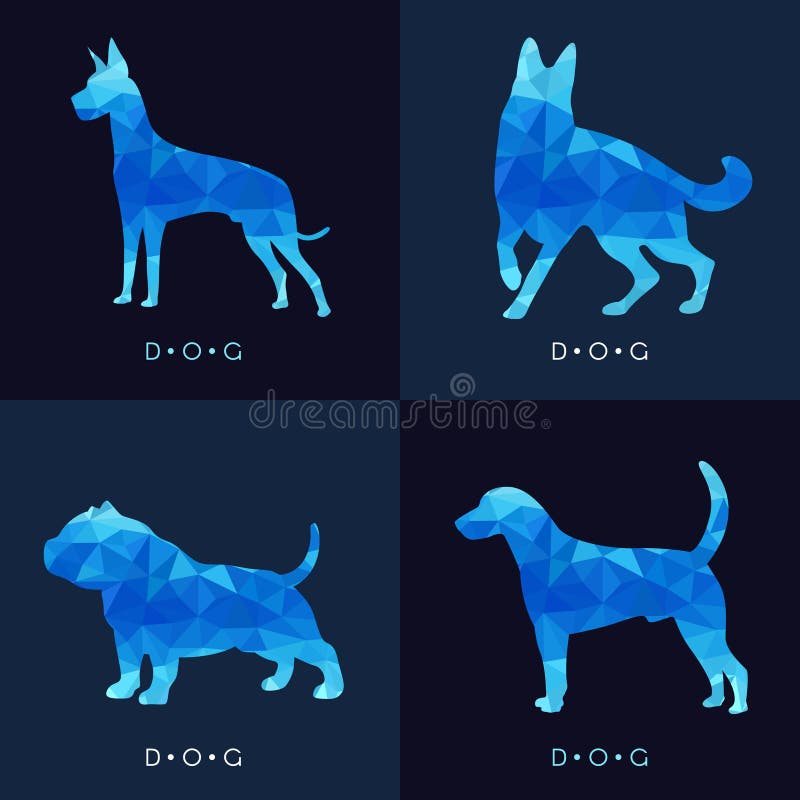 Dog - Blue Low Poly Vector Set Design Stock Vector - Illustration of ...