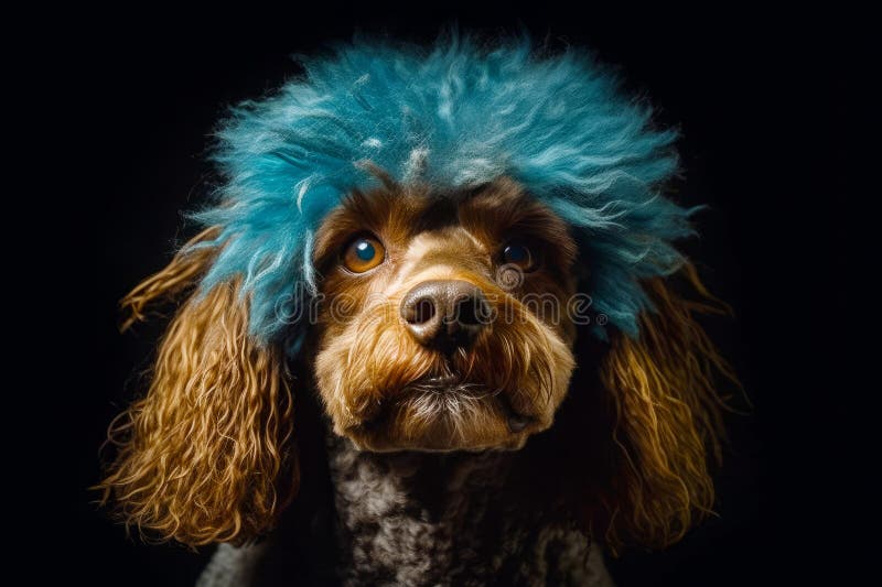 Dog with Blue Wig on it S Head Looking at the Camera. Generative AI ...
