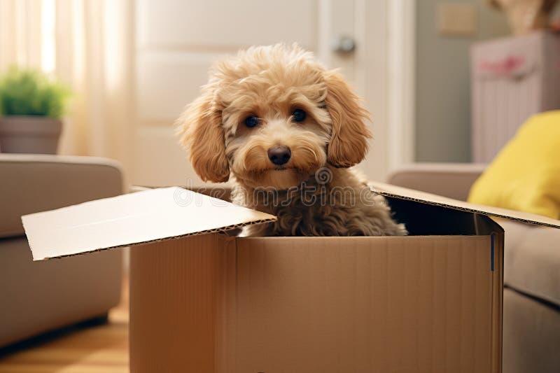 Dog in a Box. the Concept of Moving with Pets. Stock Image - Image of ...