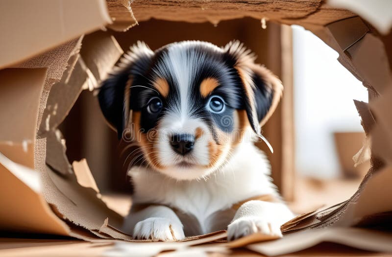 Dog in a Box. Generative AI Stock Illustration - Illustration of jack ...