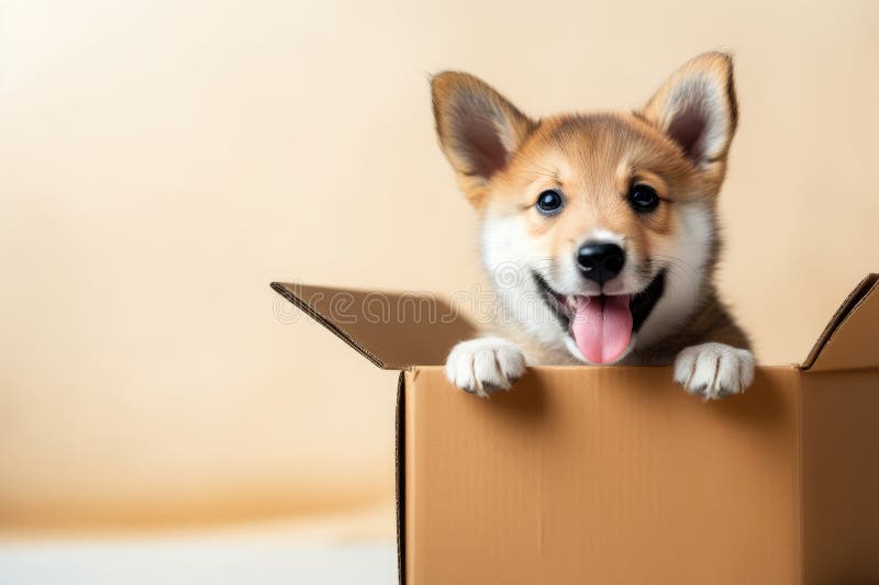 Dog in a Box stock illustration. Illustration of cardboard - 331870927