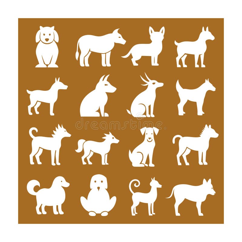 Dog Breed Silhouettes on Brown Background: Simple Vector Collection ...