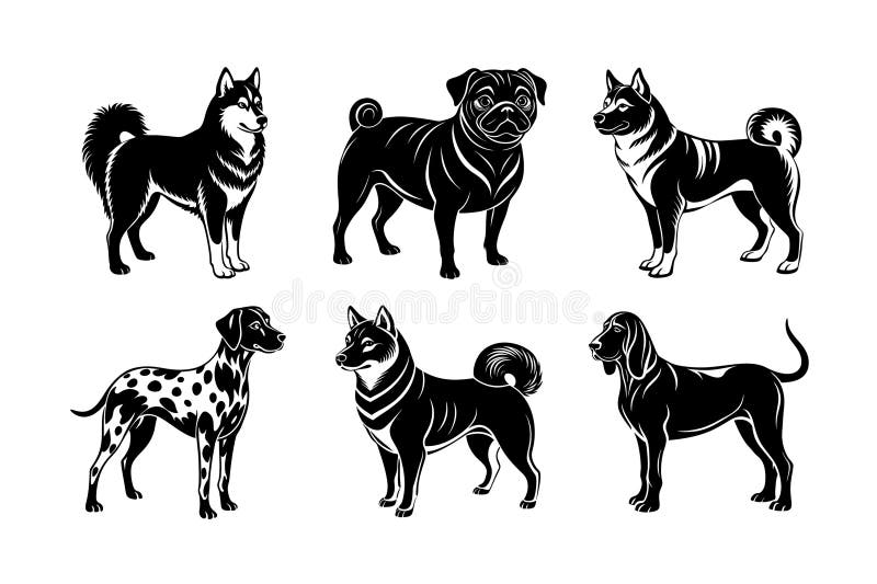 Dog Breed Vector Silhouette Set Stock Vector - Illustration of element ...