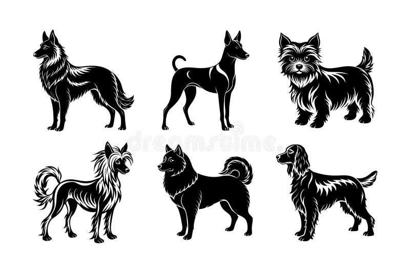 Dog Breed Vector Silhouette Set Stock Vector - Illustration of shepherd ...