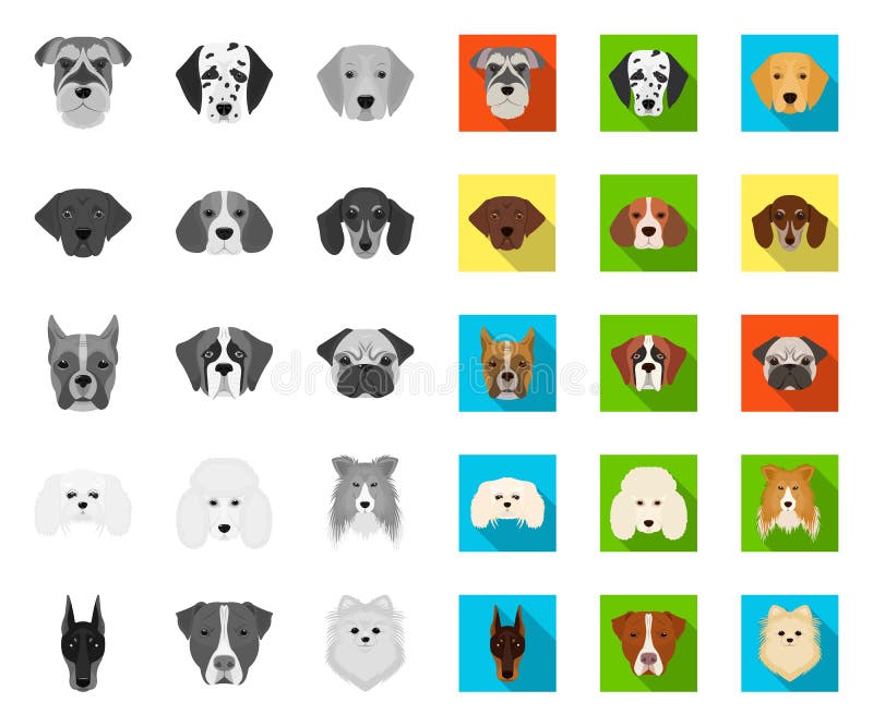 Dog Breeds Mono,flat Icons in Set Collection for Design.Muzzle of a Dog ...