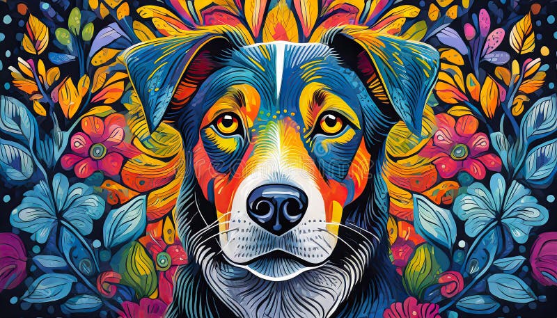Dog Bright Colorful and Vibrant Poster Illustration Stock Illustration ...