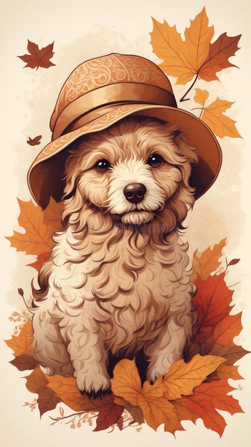 Dog among Brown Leaves Autumn Graphics Stock Illustration ...