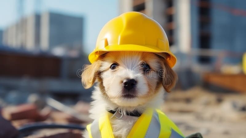 Dog Builder in a Construction Helmet Outdoors Stock Photo - Image of ...