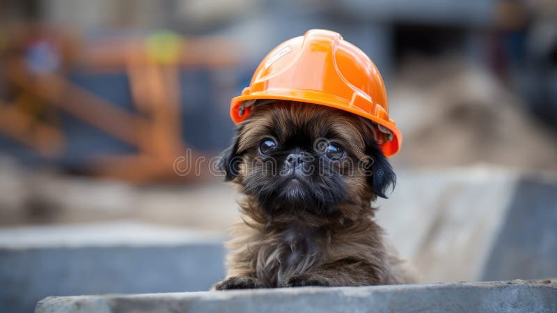 Dog Builder in a Construction Helmet Outdoors Stock Image - Image of ...