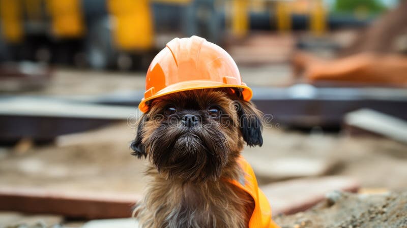 Dog Builder in a Construction Helmet Outdoors Stock Photo - Image of ...