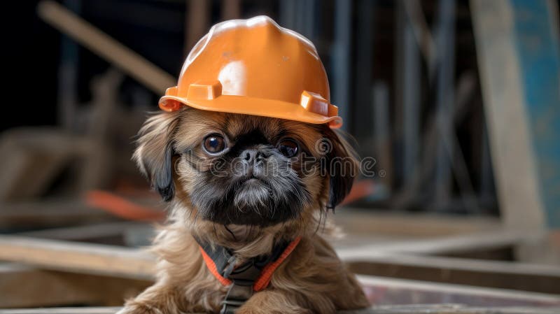 Dog Builder in a Construction Helmet Outdoors Stock Image - Image of ...