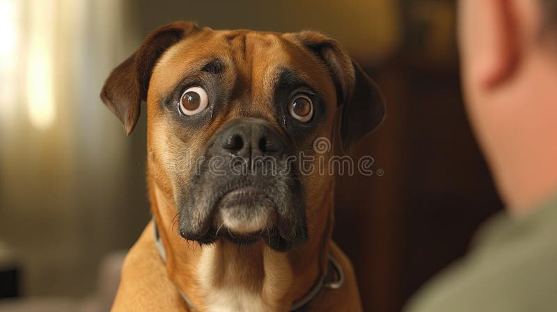A Dog with Bulging Eyes Looks at the Owner in Surprise Stock Photo ...