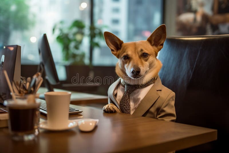 A Dog Dressed As an Executive, in a Suit and Tie, Amidst an Office ...
