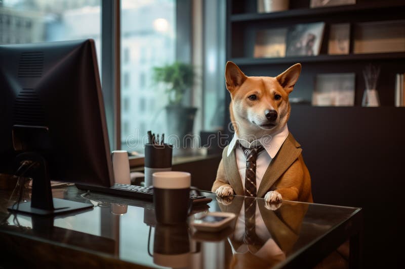 A Dog Dressed As an Executive, in a Suit and Tie, Amidst an Office ...