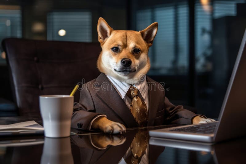 A Dog Dressed As an Executive, in a Suit and Tie, Amidst an Office ...
