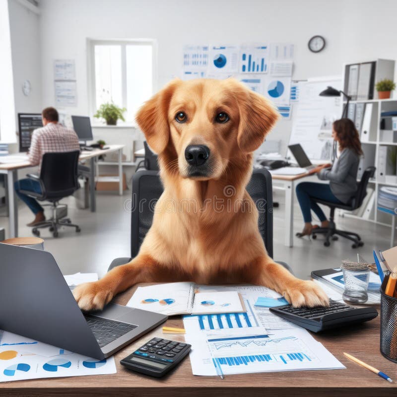 Dog Busy at Work with Charts and Graphs Stock Illustration ...