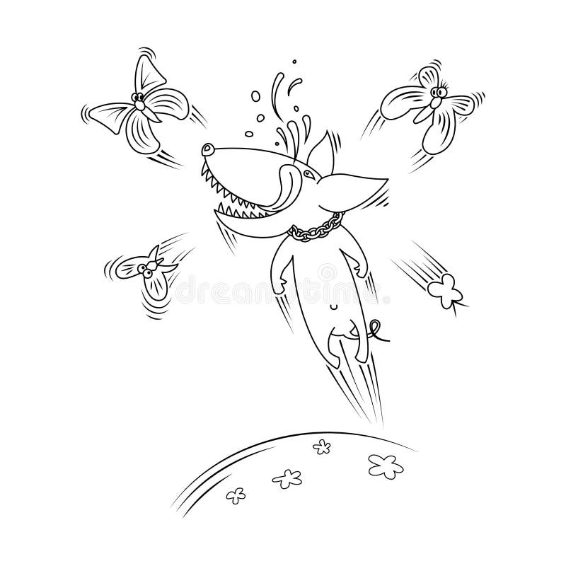 Dog and butterflies stock vector. Illustration of happy - 126732857