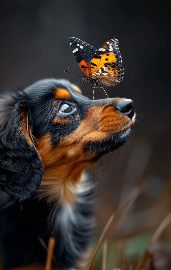 Dog and Butterfly in the Same Frame. Dog and Butterfly Stock Image ...