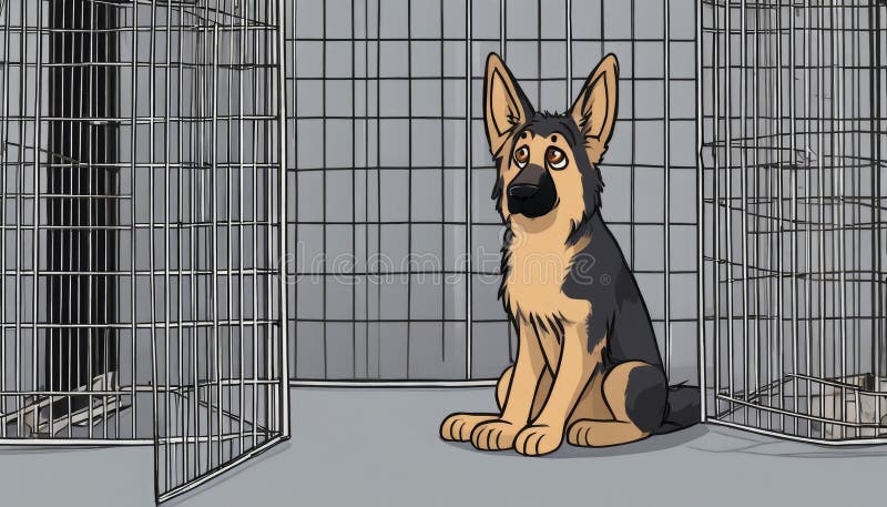 A Dog in a Cage Looking at the Camera Stock Illustration - Illustration ...
