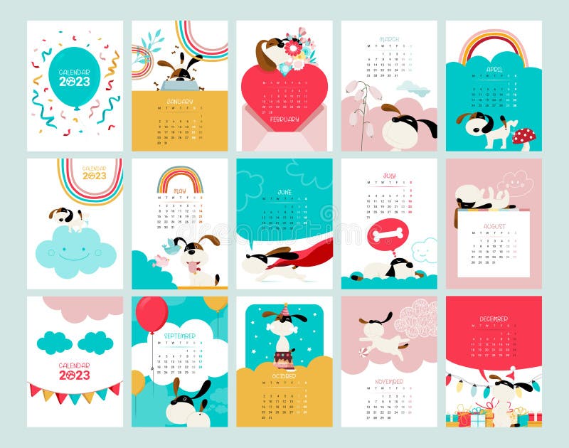 Dog Calendar 2023. Cute Decorative Calendar in A3 Format. Collection ...
