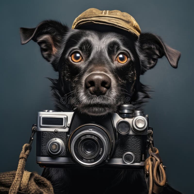 Dog with a camera stock illustration. Illustration of young - 307943086