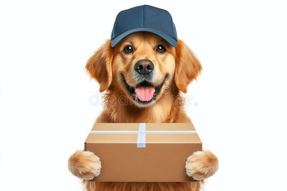 Dog in Cap Delivering Parcel, Holding Box, Isolated Stock Image - Image ...