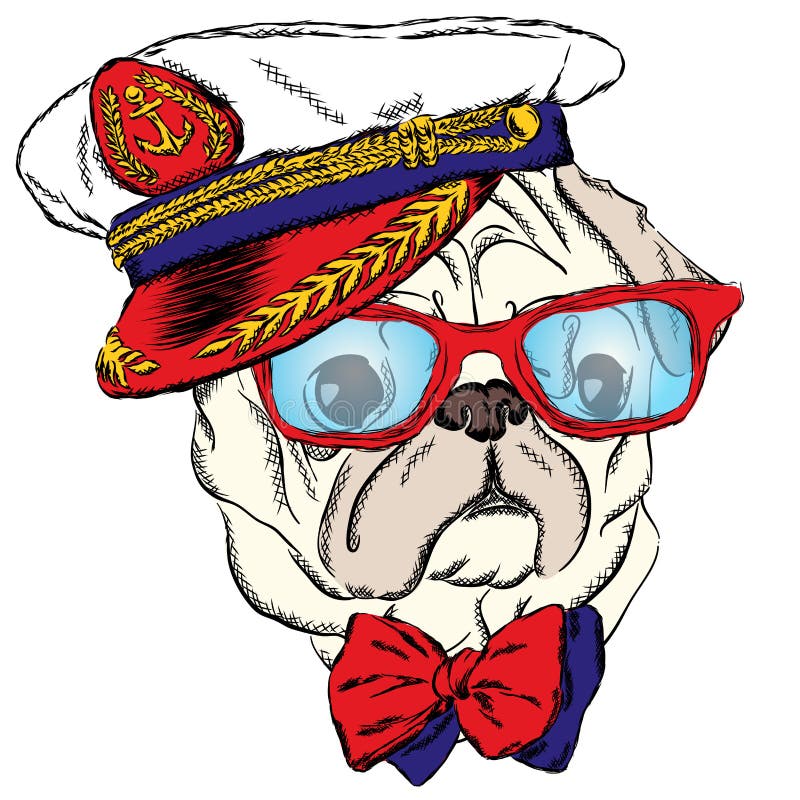 Dog in the Captain`s Cap. Cute Puppy Stock Vector - Illustration of ...