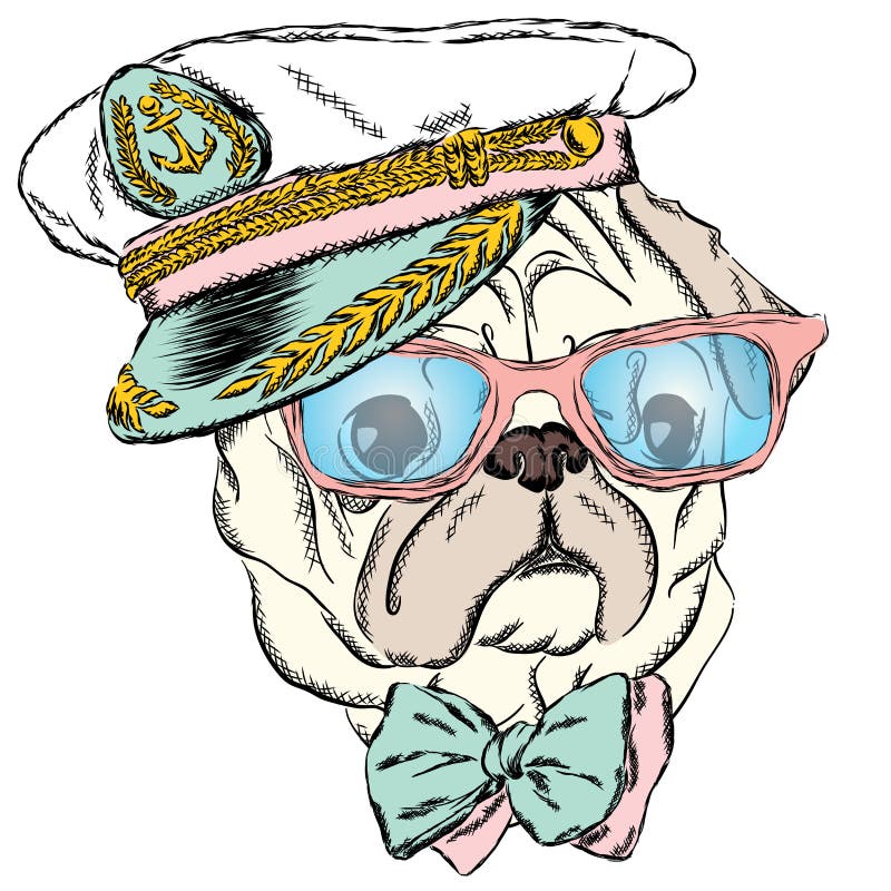 Dog in the Captain`s Cap. Cute Puppy Stock Vector - Illustration of ...