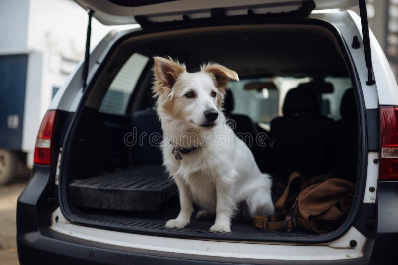 Dog car back. Generate Ai stock illustration. Illustration of kennel ...