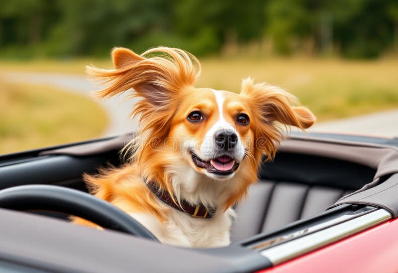 Dog in Car with Ears Flapping in the Wind Stock Illustration ...
