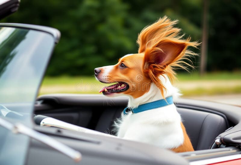 Dog in Car with Ears Flapping in the Wind Stock Illustration ...