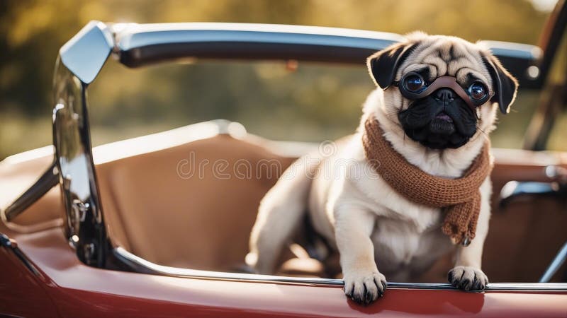 Dog in Car a Pug Puppy with a Comical Expression, Sitting in a ...