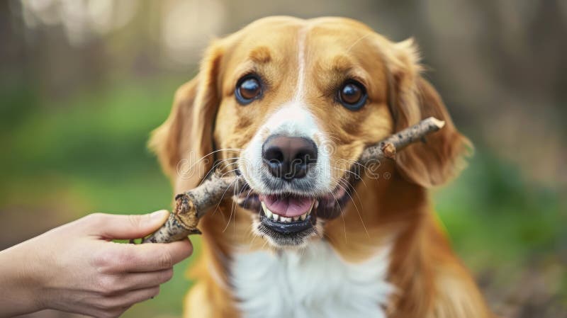 A Dog Carries His Beloved Stick, Steered by the Affectionate Hands of ...