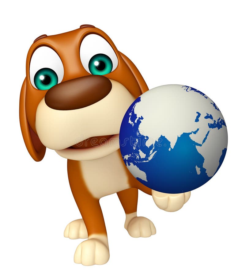 Dog Cartoon Characte with Earth Stock Illustration - Illustration of ...