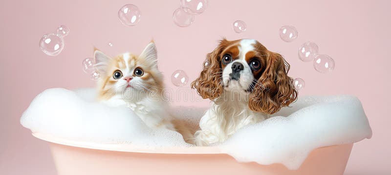 Dog and Cat Bath, AI Generated Stock Illustration - Illustration of ...