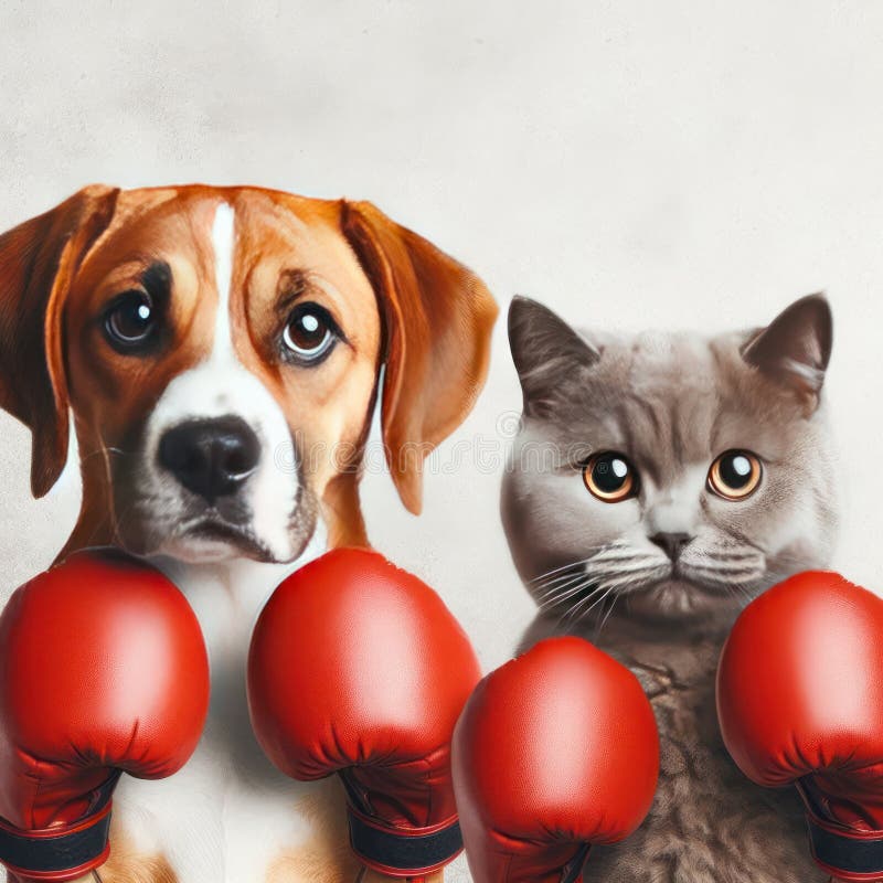 A Dog and a Cat in Boxing Gloves. Stock Photo - Image of portrait ...