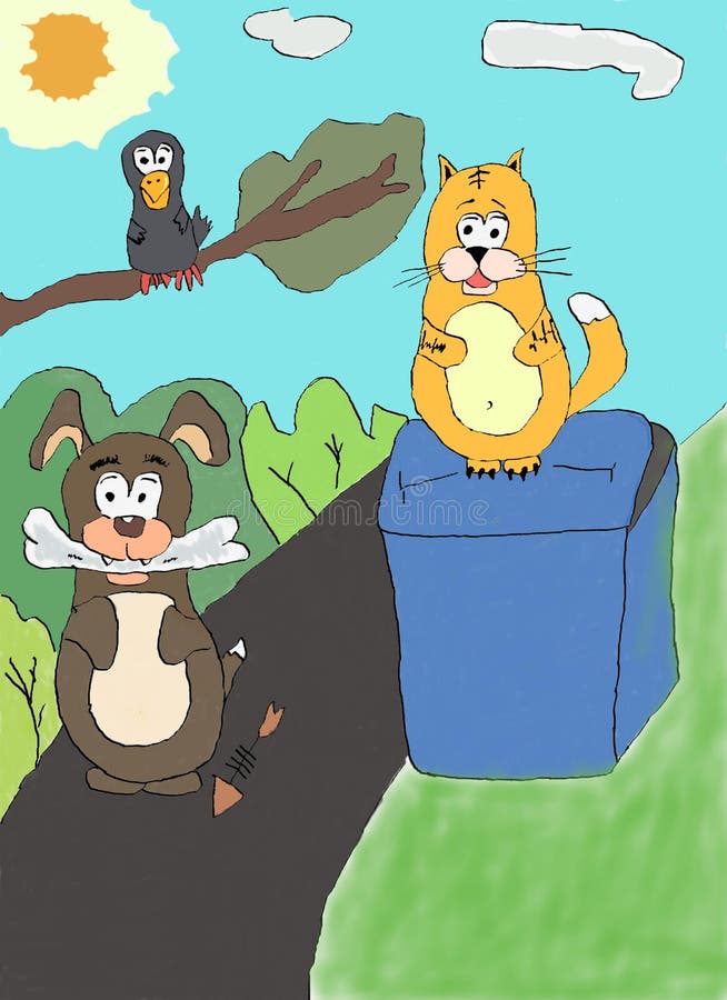 Dog, cat, crow. stock illustration. Illustration of person - 266108397