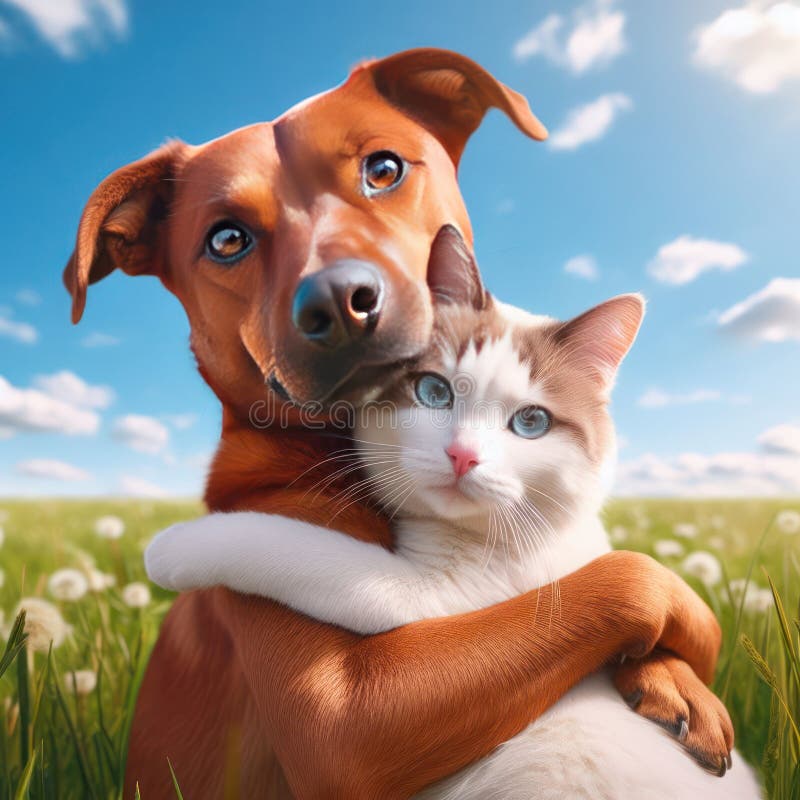 A Dog and a Cat Cuddle with Each Other Cutely. Stock Illustration ...
