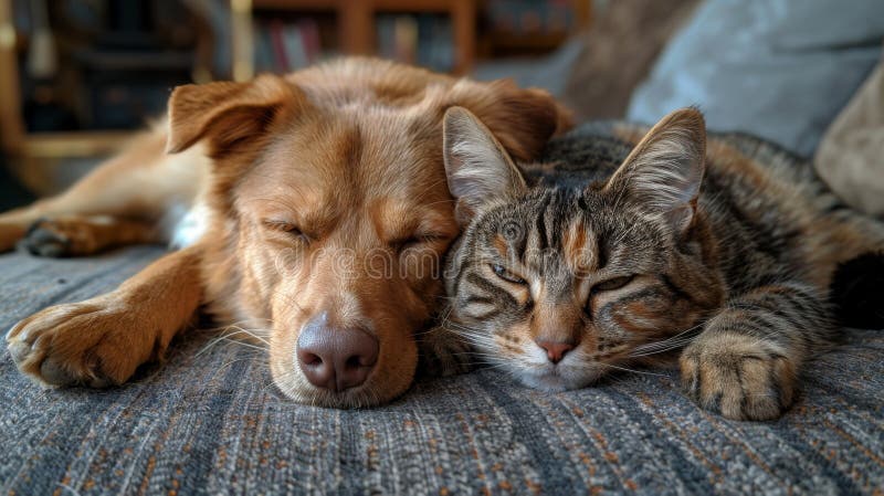 Dog and Cat Cuddling Together Stock Image - Image of friendship ...
