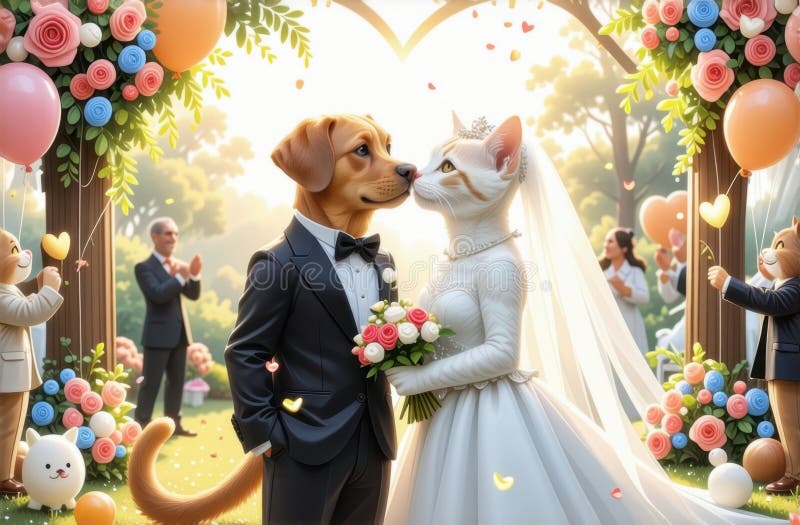 A Dog and Cat Getting Married at 20-12-2024 Stock Illustration ...