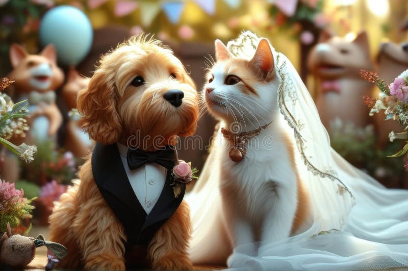 A Dog and Cat Getting Married at 20-12-2024 Stock Illustration ...