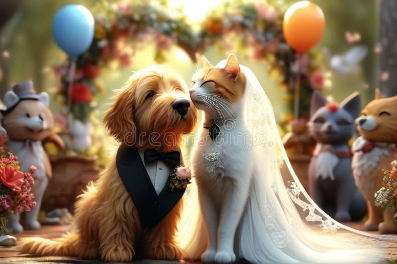 A Dog and Cat Getting Married at 20-12-2024 Stock Illustration ...