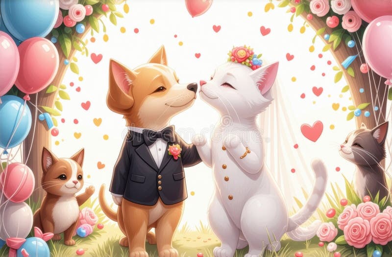 A Dog and Cat Getting Married at 20-12-2024 Stock Illustration ...